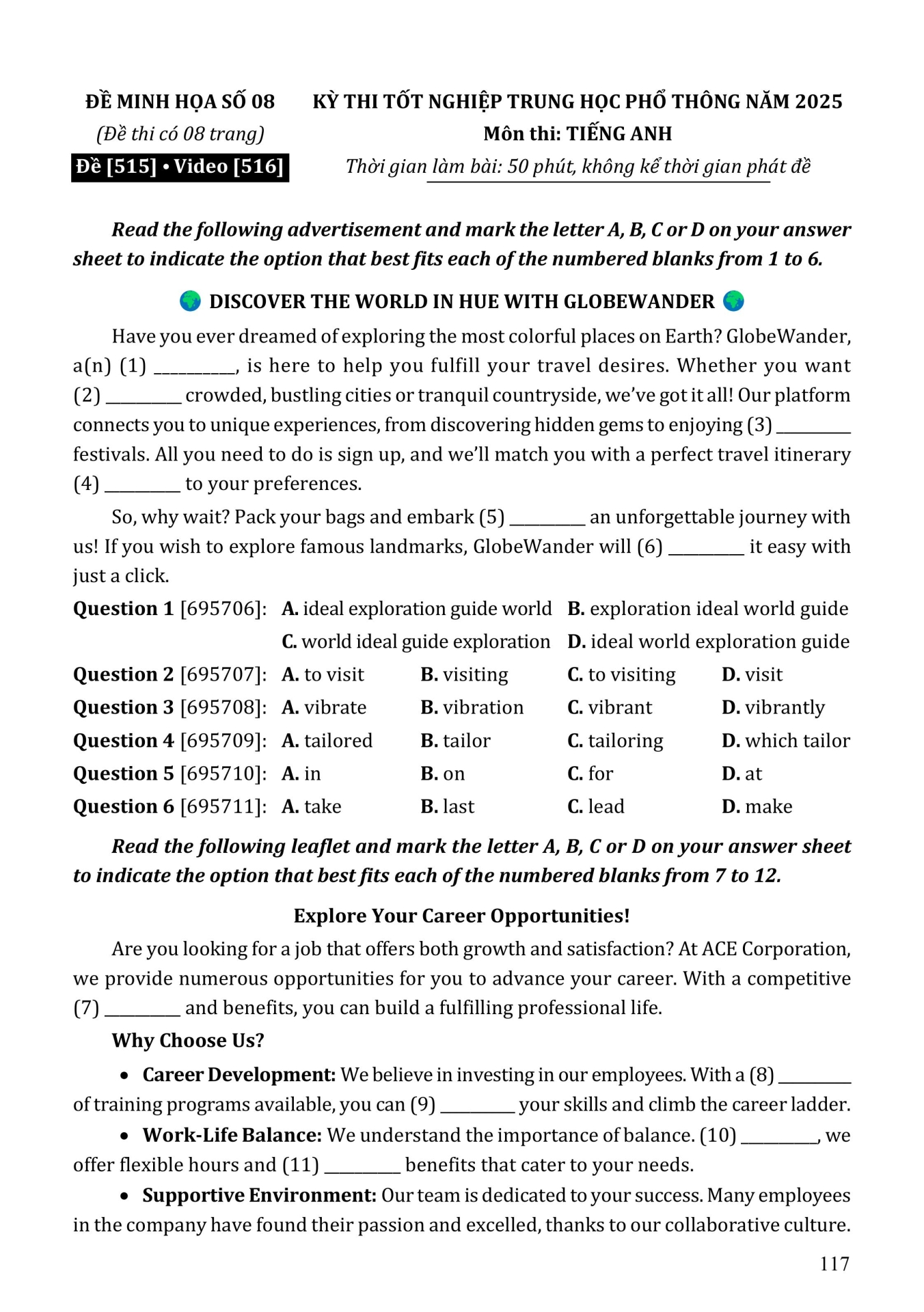 50 ĐỀ MINH HỌA TỐT NGHIỆP THPT 2025 MÔN TIẾNG ANH; 50 ĐỀ MINH HỌA TỐT NGHIỆP THPT 2025 MÔN TIẾNG ANH