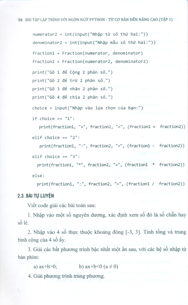 BÀI TẬP LẬP TRÌNH VỚI NGÔN NGỮ PYTHON - TỪ CƠ BẢN ĐẾN NÂNG CAO (Tập 1)
